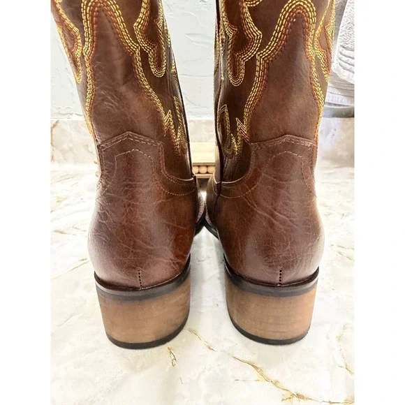 IUV Wandering Western Dark Brown Embroidered Square Toe Cowboy Boots ...